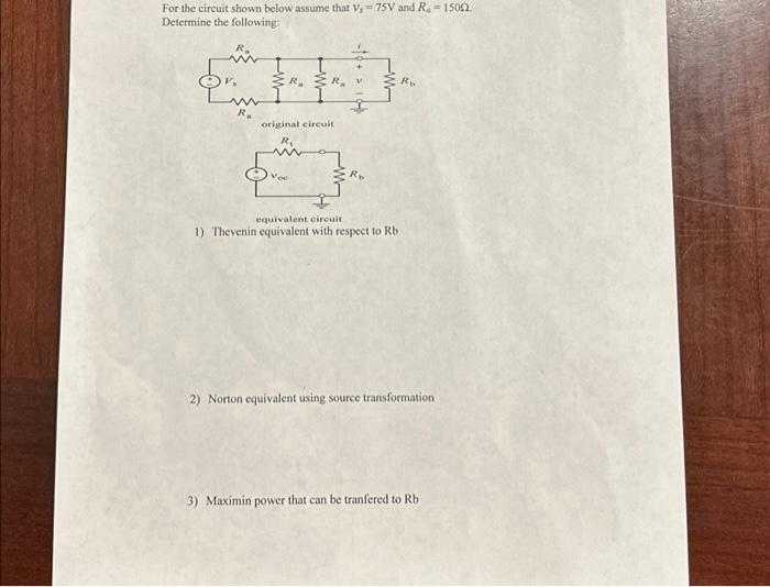Solved For the circuit shown below assume that Vs = 75V and | Chegg.com