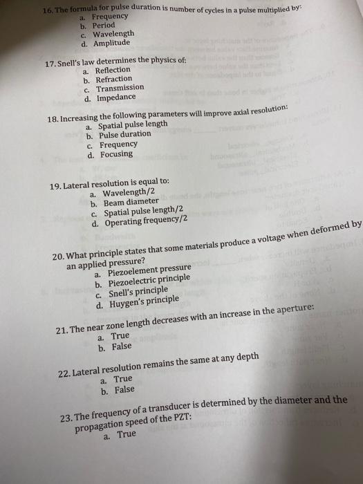 Solved 16. The formula for pulse duration is number of | Chegg.com