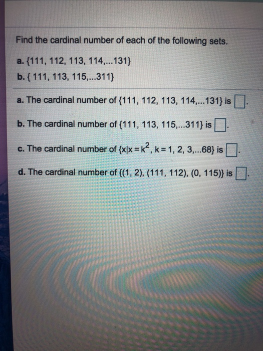 Solved Find the cardinal number of each of the following | Chegg.com