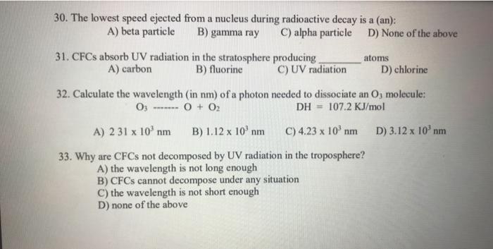 Solved atoms 30. The lowest speed ejected from a nucleus | Chegg.com