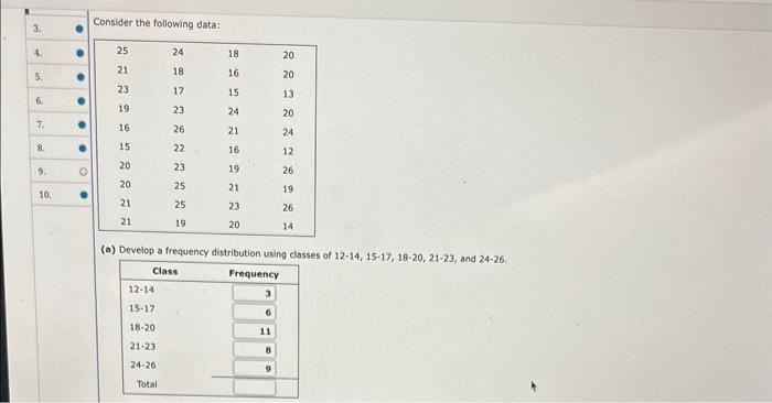 Solved Conslder the following data: (a) Develop a frequency | Chegg.com