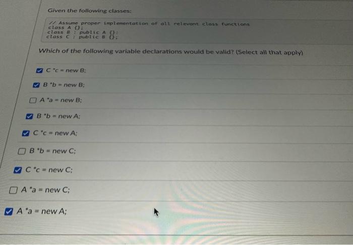 Solved Given the following classes: Classume proper | Chegg.com