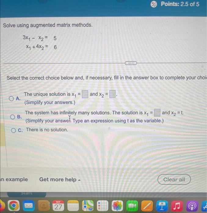 Solved Solve using augmented matrix methods. | Chegg.com