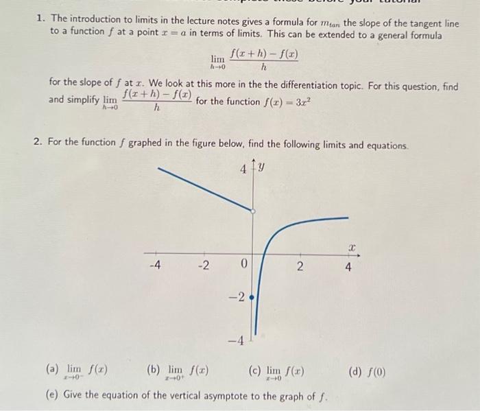 Solved 1. The introduction to limits in the lecture notes | Chegg.com