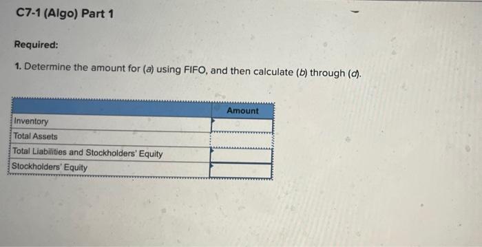 Required information C7-1 (Algo) Computing and | Chegg.com