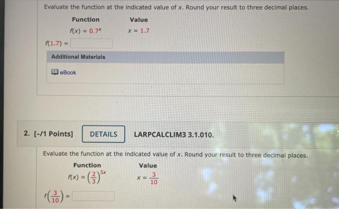 Solved Evaluate the function at the indicated value of x. | Chegg.com
