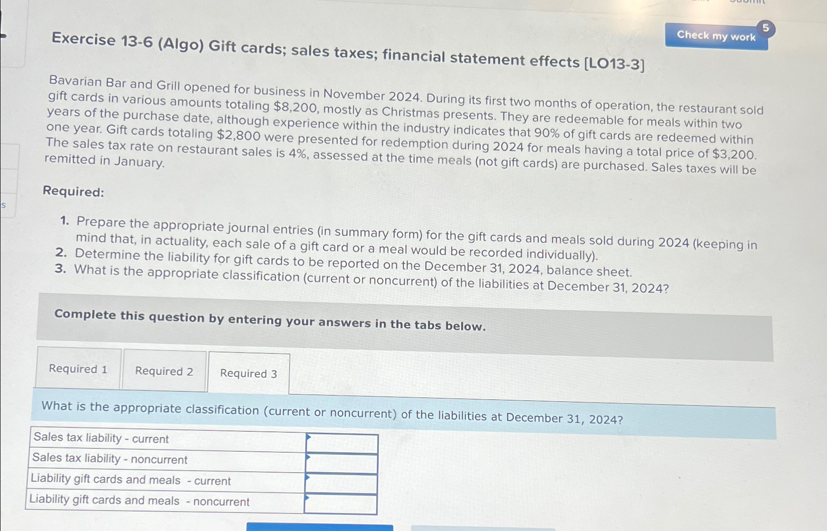 Solved Exercise 13-6 (Algo) ﻿Gift cards; sales taxes; | Chegg.com