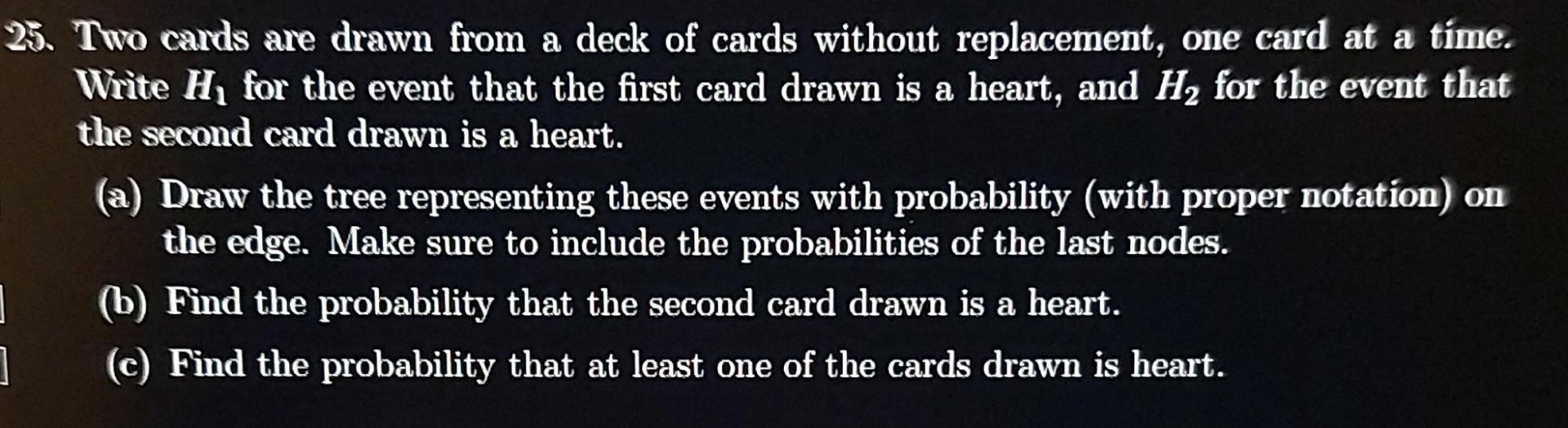 Solved 5. Two cards are drawn from a deck of cards without | Chegg.com