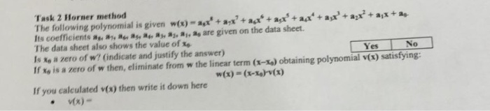 Solved Task 2 Horner method The following polynomial is | Chegg.com