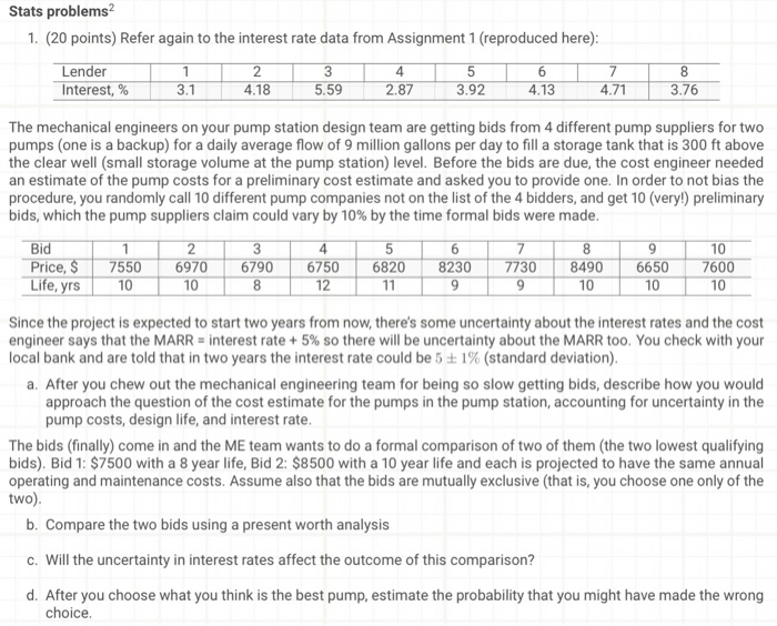 Stats problems 1. (20 points) Refer again to the | Chegg.com
