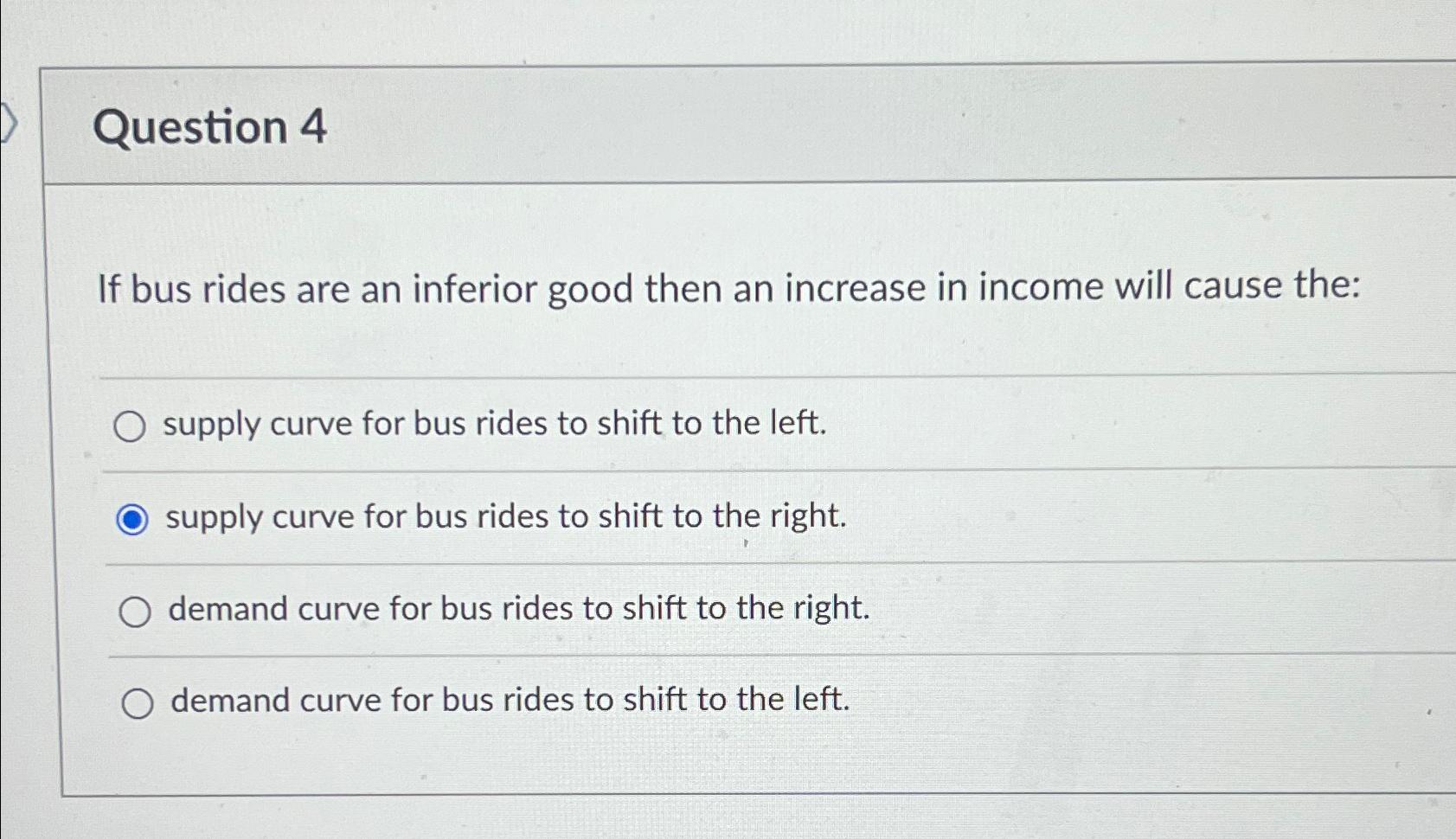 Solved Question 4If bus rides are an inferior good then an | Chegg.com
