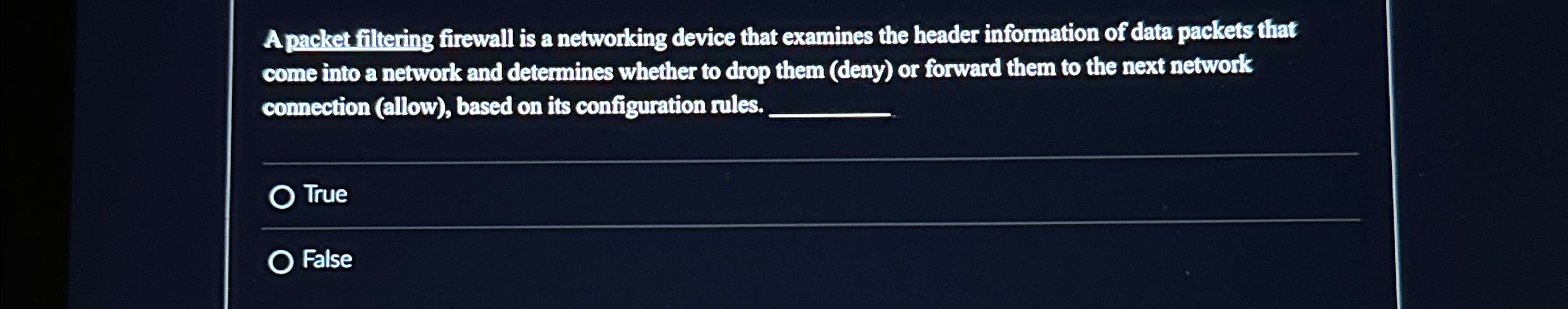 Solved A packet filtering firewall is a networking device | Chegg.com