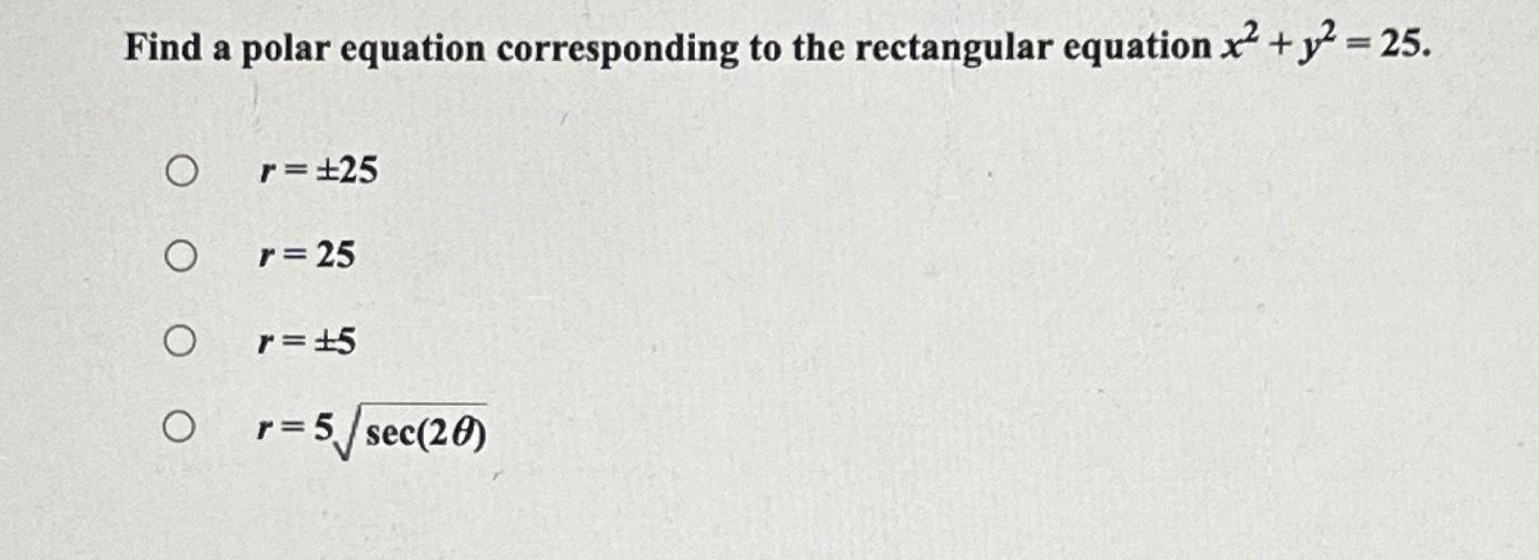 Solved Find a polar equation corresponding to the | Chegg.com