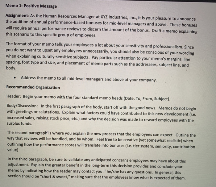 Solved Memo 1: Positive Message . Assignment: As the Human | Chegg.com