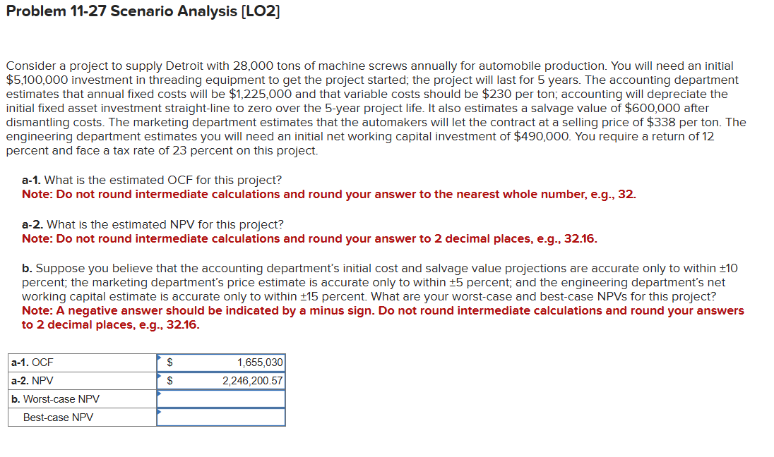 Solved Problem 11-27 ﻿Scenario Analysis [LO2] ﻿Consider a | Chegg.com