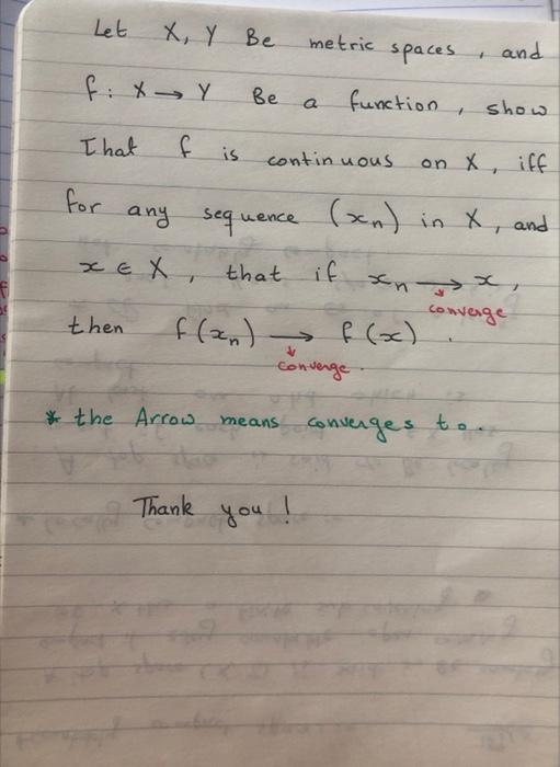 Solved Let X,Y Be metric spaces, and f:X→Y Be a function, | Chegg.com