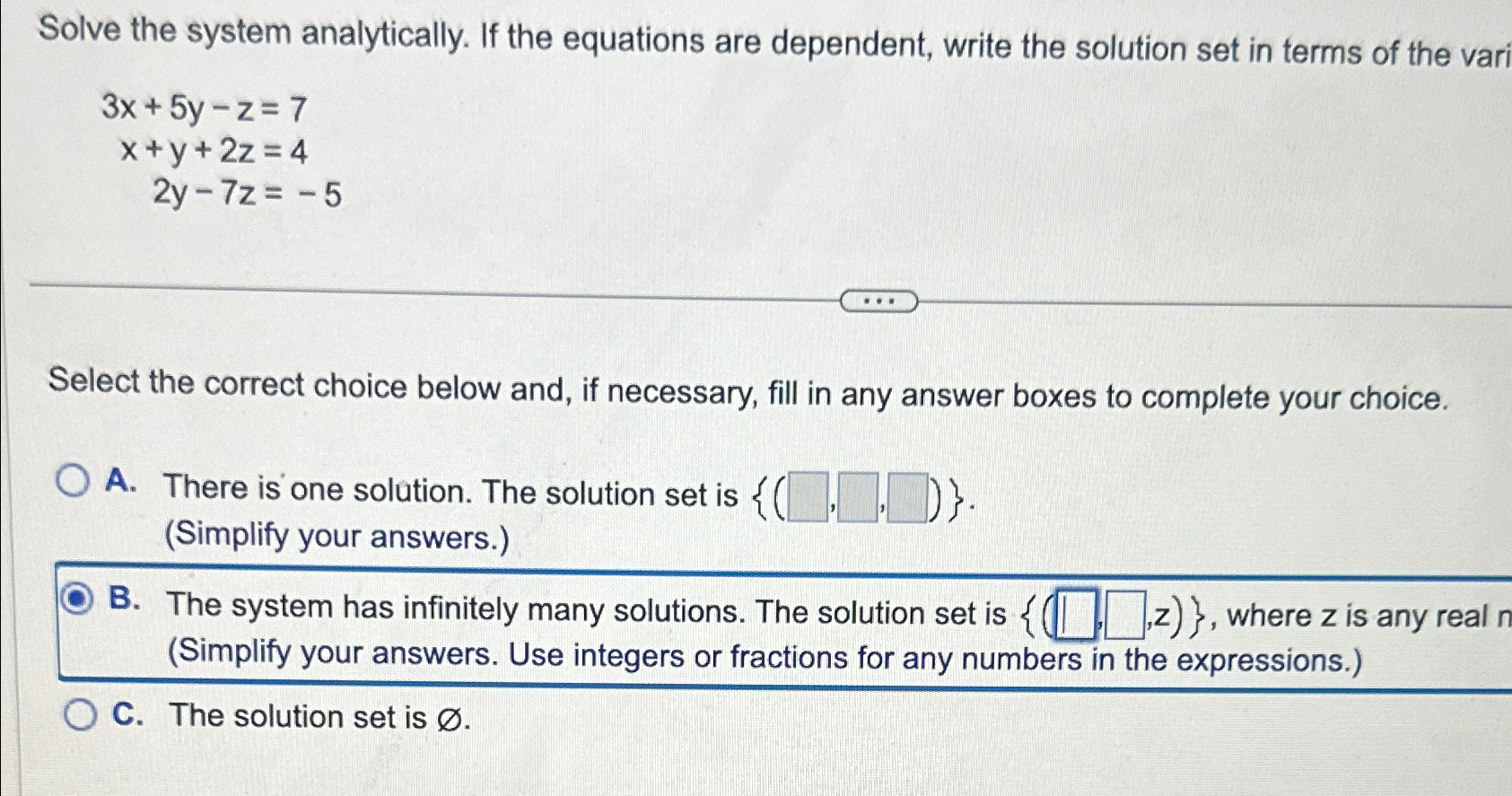 Solved Solve the system analytically. If the equations are | Chegg.com