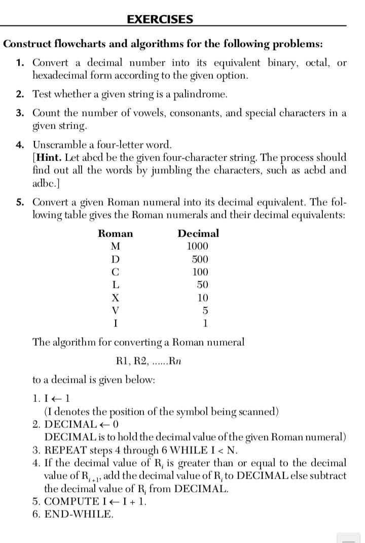 Solved EXERCISES D C Construct flowcharts and algorithms for | Chegg.com