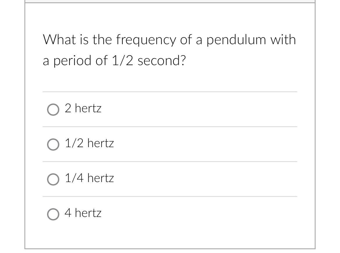 Solved What is the frequency of a pendulum with a period of | Chegg.com