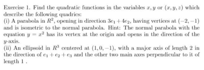 Solved Exercise 1. Find the quadratic functions in the | Chegg.com