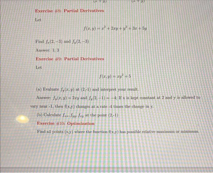 Solved Exercise \#8: Partial Derivatives Let | Chegg.com