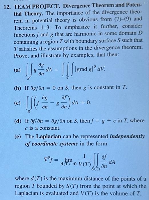 Solved 12. TEAM PROJECT. Divergence Theorem and Potential | Chegg.com