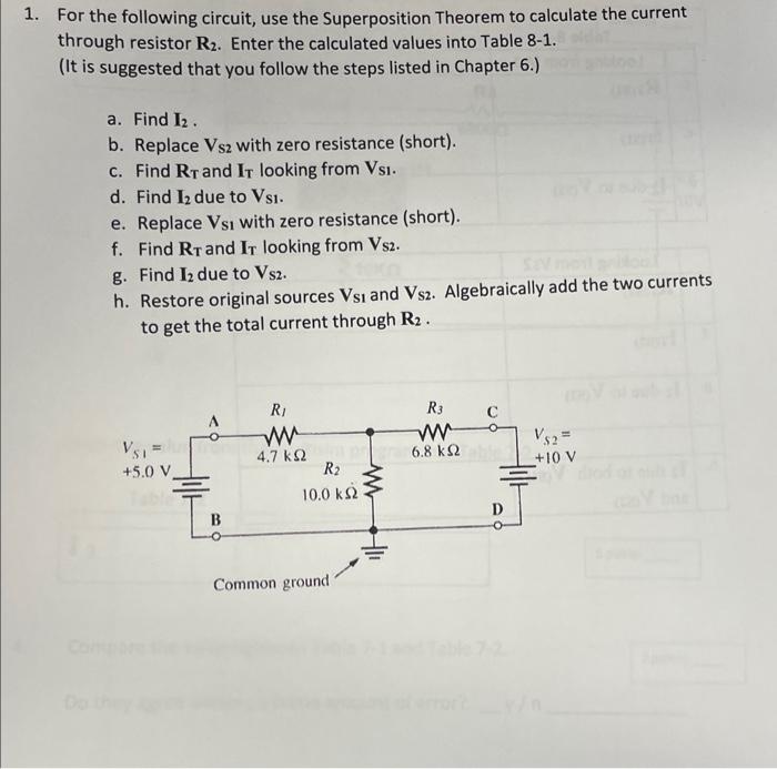 Solved 1. For the following circuit, use the Superposition | Chegg.com
