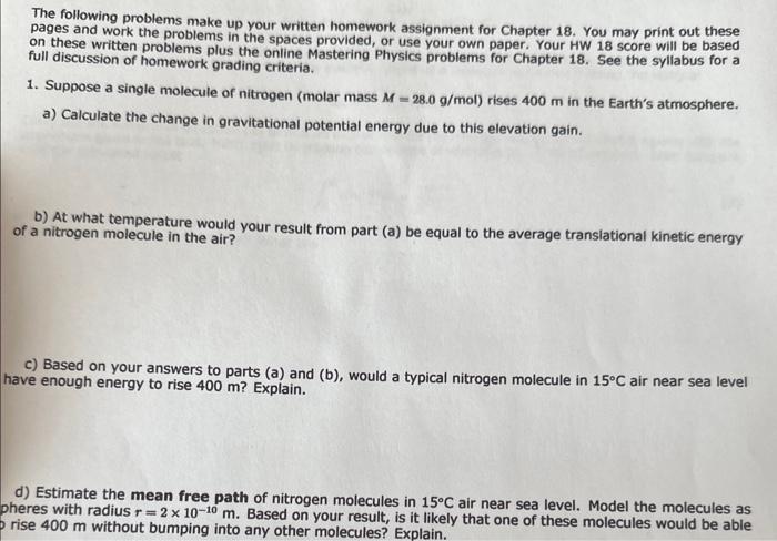 Solved The following problems make up your written homework | Chegg.com