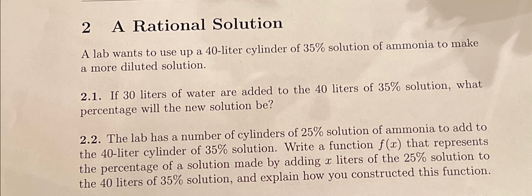 2 ﻿A Rational SolutionA lab wants to use up a | Chegg.com