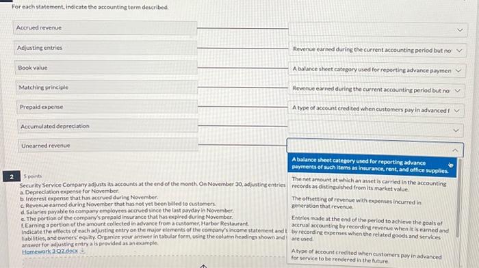 Solved For each statement, indicate the accounting term | Chegg.com