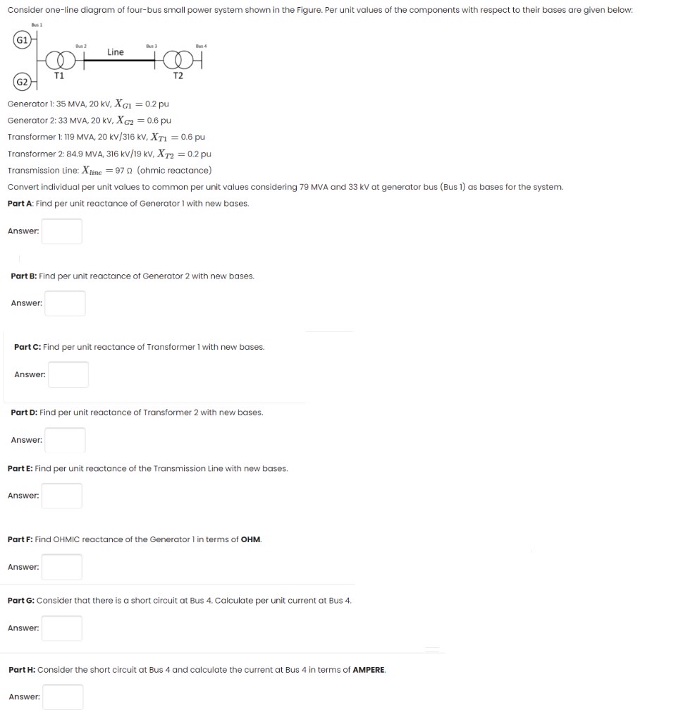 Solved Consider one-line diagram of four-bus small power | Chegg.com