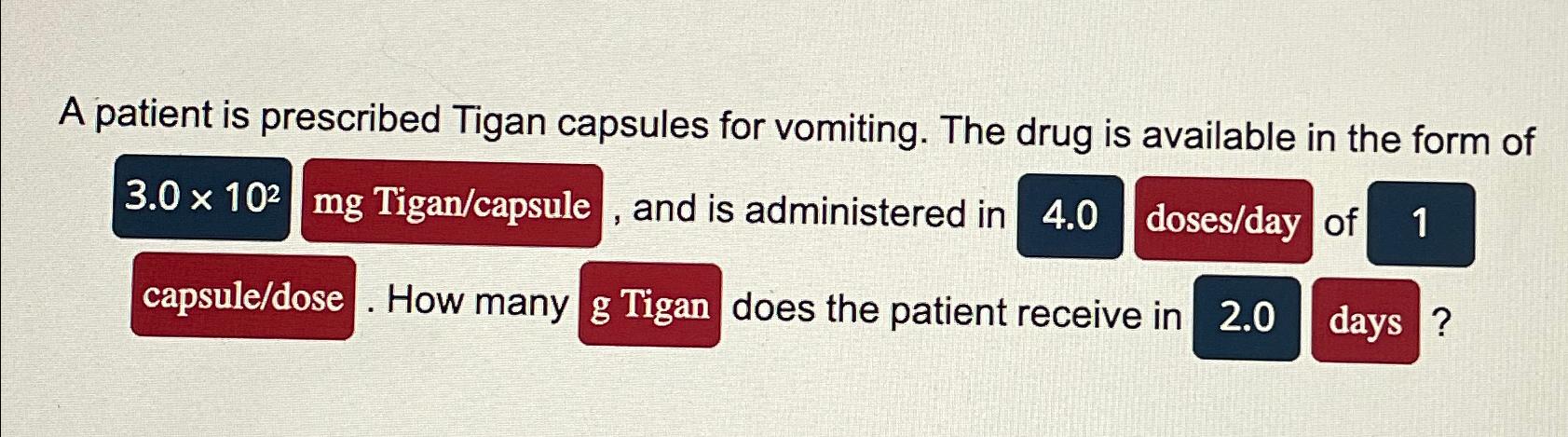 Solved A patient is prescribed Tigan capsules for vomiting. | Chegg.com