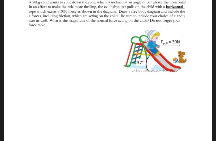 Solved A 20 kg child wants to slide down the slide, which is | Chegg.com