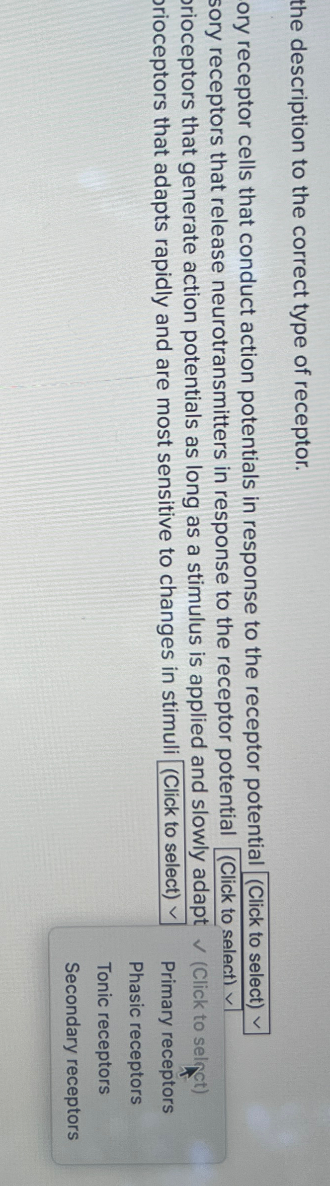 Solved the description to the correct type of receptor.ory | Chegg.com