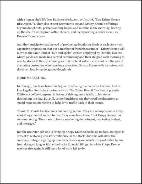 Solved Please read the article entitled 'Krispy Kreme : | Chegg.com