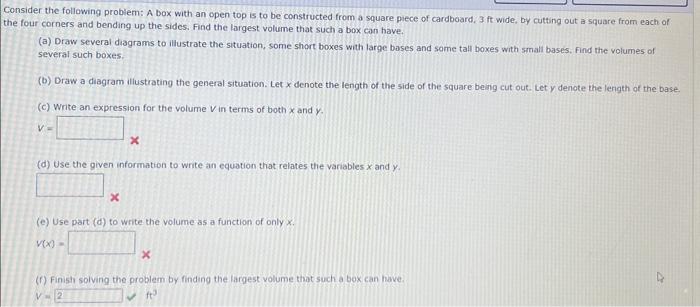 Solved onsider the following problem: A box with an open top | Chegg.com