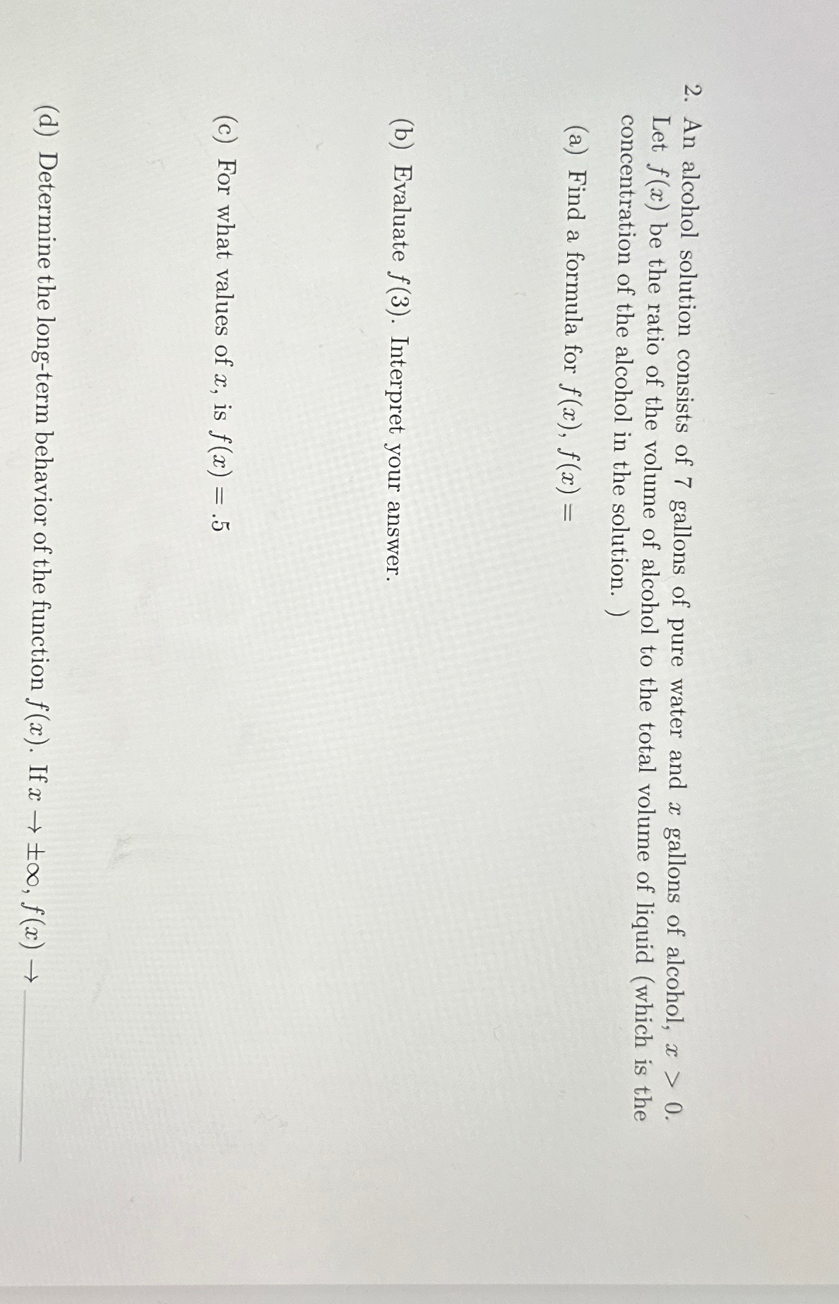 Solved An alcohol solution consists of 7 ﻿gallons of pure | Chegg.com
