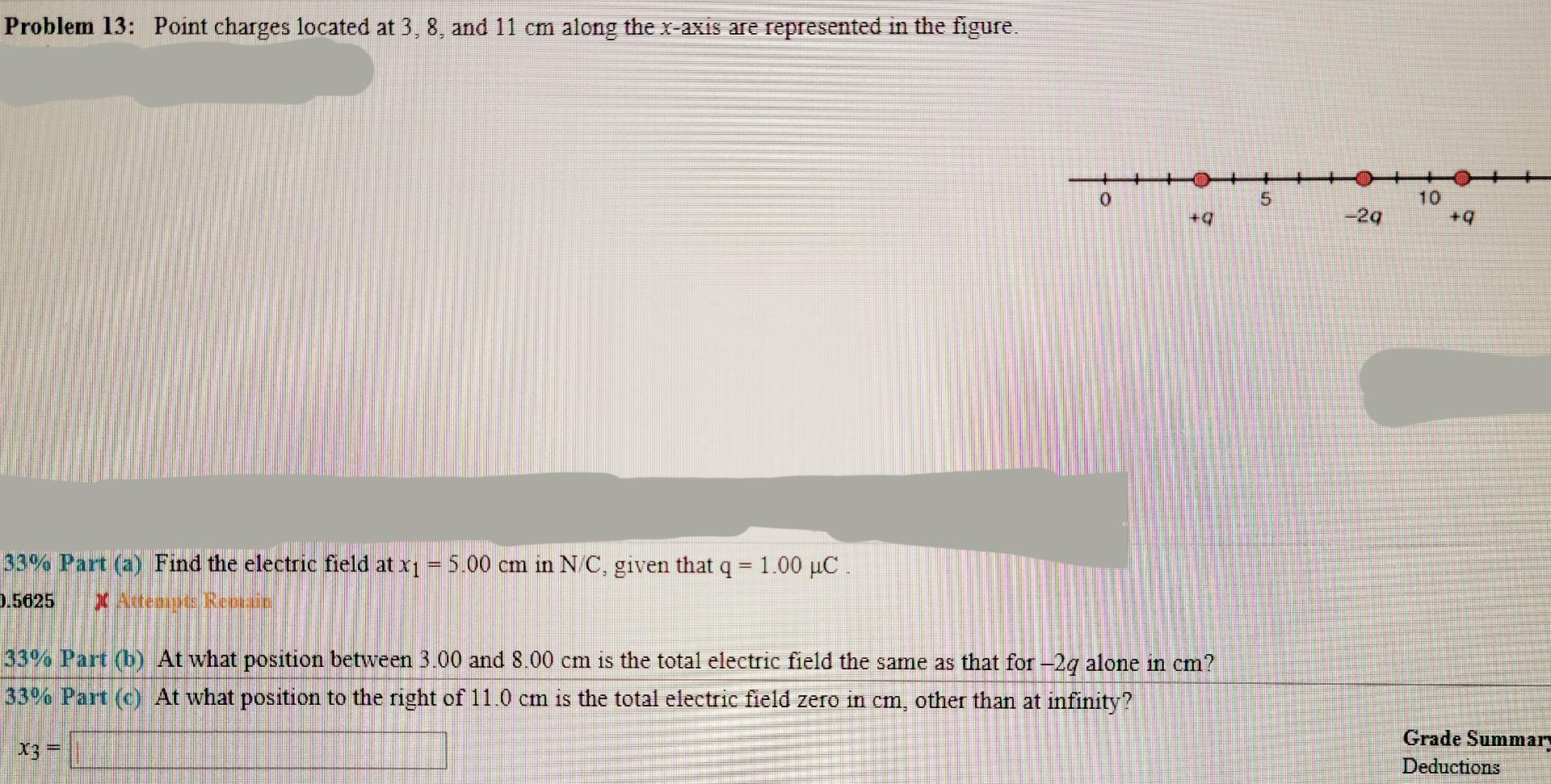 Solved Problem 13: Point charges located at 3,8 , and 11 cm | Chegg.com