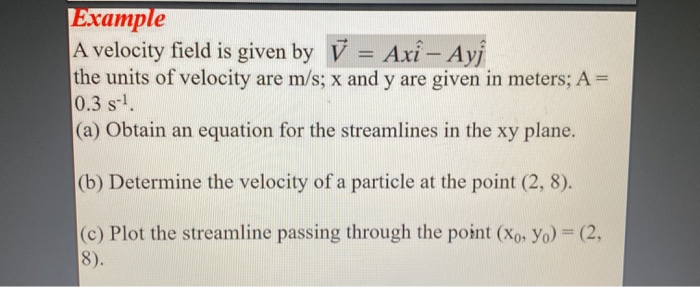 Solved Example A velocity field is given by = Axi – Ayj | Chegg.com