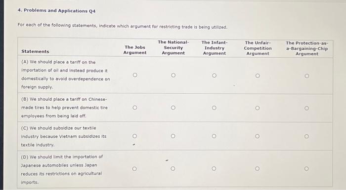 Solved 4. Problems and Applications Q4 For each of the | Chegg.com