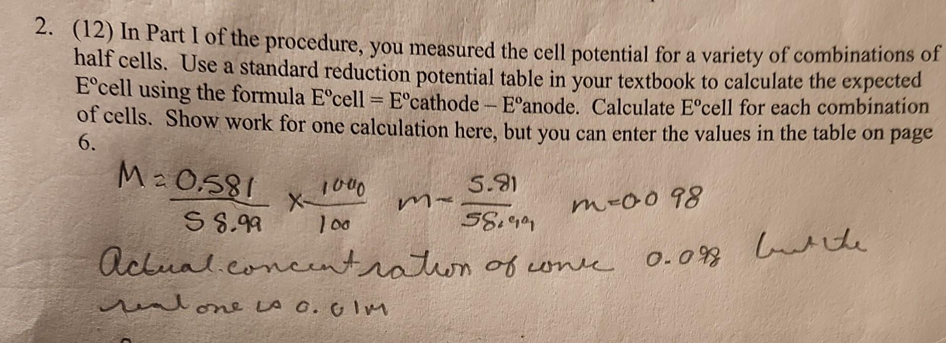 Solved 2. (12) In Part I of the procedure, you measured the | Chegg.com