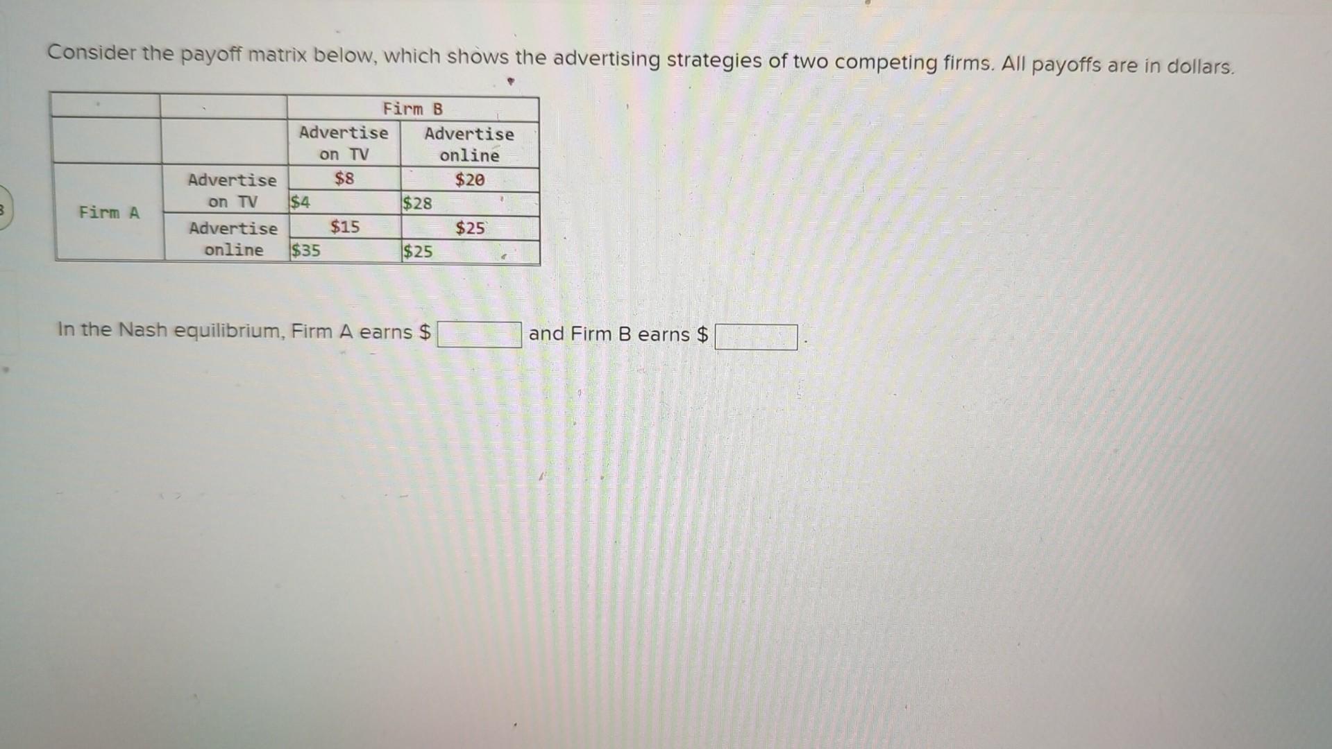 Solved Consider the payoff matrix below, which shows the | Chegg.com