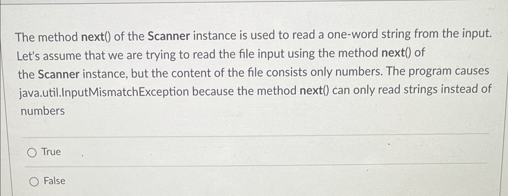 Solved The method next() ﻿of the Scanner instance is used to | Chegg.com