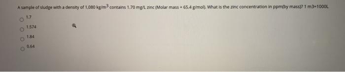 Solved A sample of sludge with a density of 1.080 kg/m3 | Chegg.com