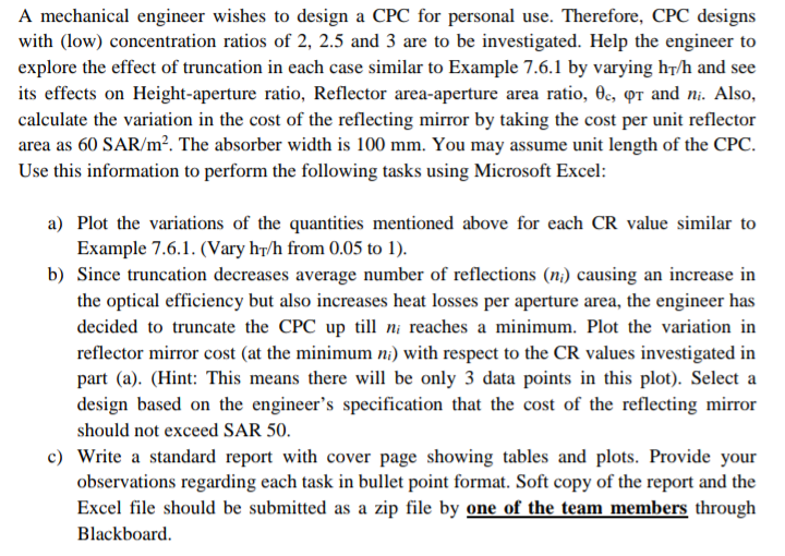 Solved A mechanical engineer wishes to design a CPC for | Chegg.com