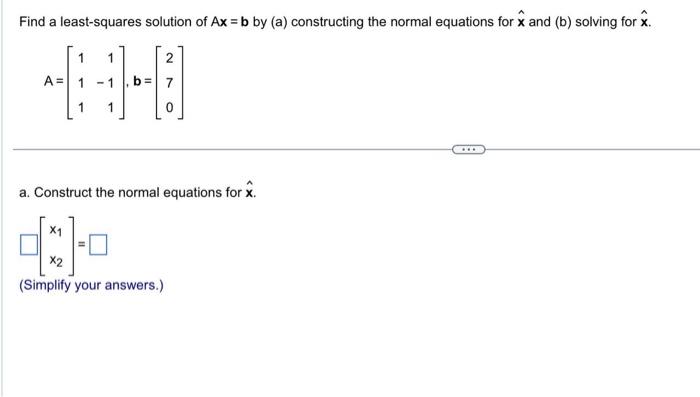 Find a least-squares solution of Ax=b by (a) | Chegg.com