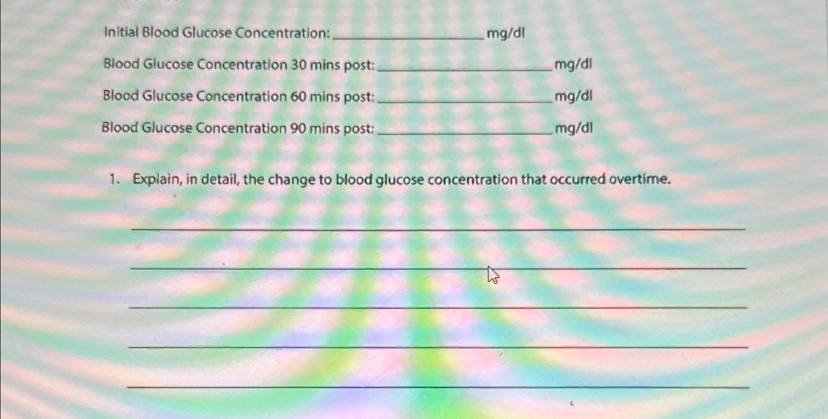 Solved Initial Blood Glucose Concentration: 99Blood Glucose | Chegg.com