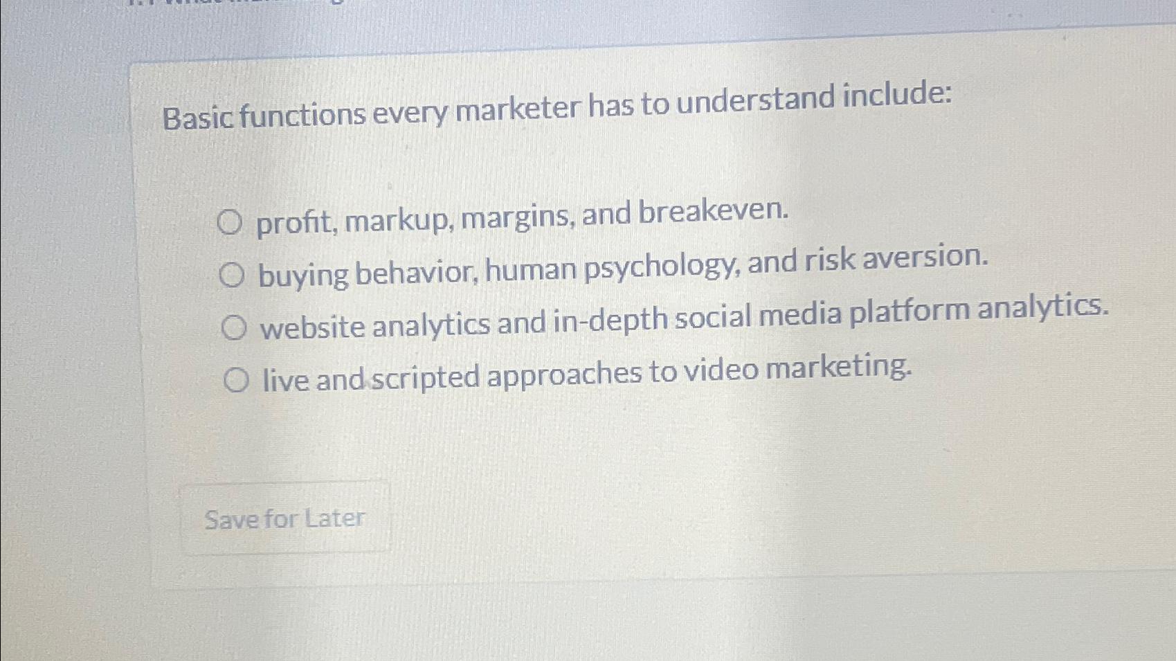 Solved Basic functions every marketer has to understand | Chegg.com