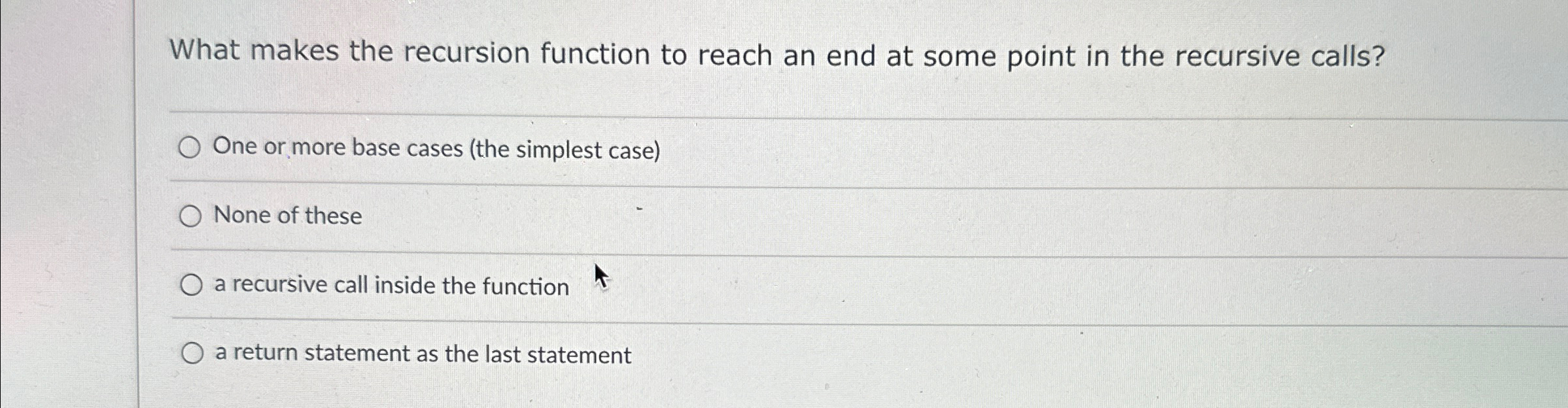 Solved What makes the recursion function to reach an end at | Chegg.com