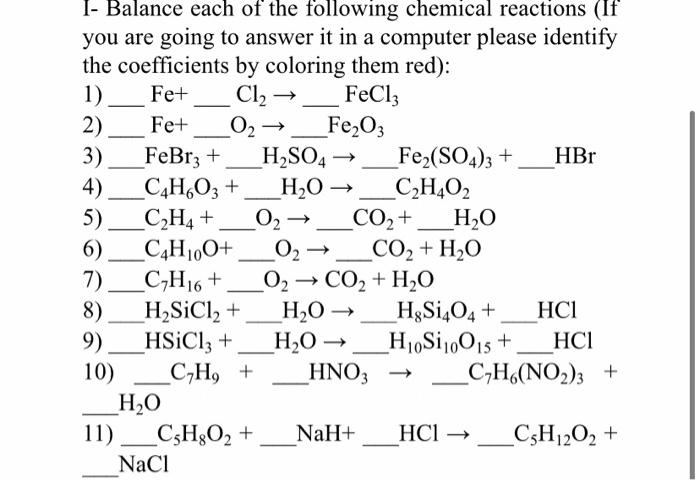 Solved → 1- Balance each of the following chemical reactions | Chegg.com